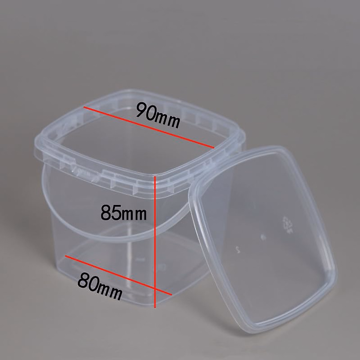 Lobergel 20 Pack 17OZ Square Slime Containers, Ice Cream Buckets with Lids and Handles, 500ml Clear Cocktail Rum Buckets for Drinks, Plastic Transparent Tub Kitchen Restaurant Supplies