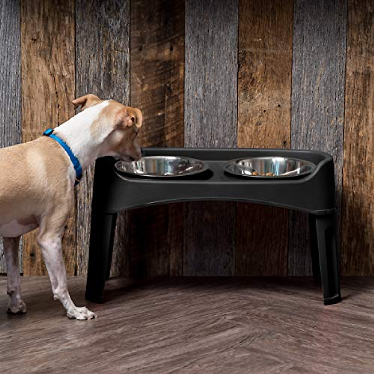 IRIS USA Large Elevated Pet Feeder with Attachable Legs and 2 Stainless Steel Bowls, For Small to Large Dogs Cats with 2 Quart Bowls and 12"H Legs Raised Pet Feeding Station, Black