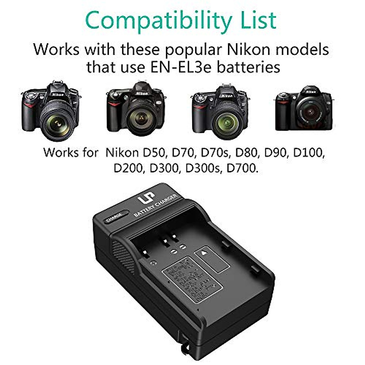 EN-EL3e Battery Charger, LP Charger for Nikon EN EL3e, EL3, EL3a Battery, Compatible with Nikon D700, D300s, D300, D200, D100, D90, D80, D70s, D70, D50, Replacement for Nikon MH-18, MH-18a, MH-19