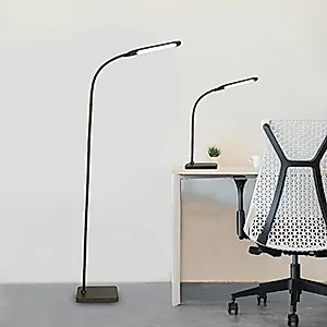Syrinx 2 in 1 LED Floor, Desk Lamp, 5 Brightness Levels & 5 Colors Temperatures, Dimmable, Adjustable Gooseneck Pole Lamp for Living Room Office Bedroom - Black