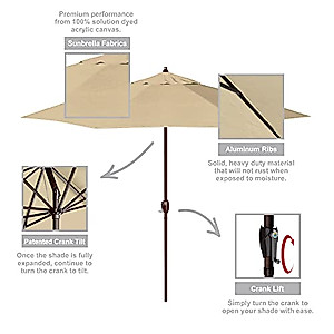 California Umbrella 9' Rd Sunbrella Aluminum Patio Umbrella, Crank Lift, Auto Tilt, Bronze Pole, Antique Beige