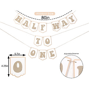 Half Way To One Banner for Baby - Baby 1/2 Birthday Party Decorations,Half Birthday Banner For Boys Girls,Neutral Rustic Baby Shower Party Decor,Six Months Baby Happy Birthday Banner Photo Props (HALF