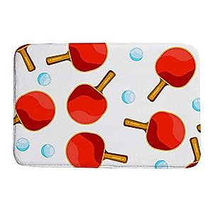 Bath Rug Bathroom Mat Rug Non-Slip Water Absorbent Coral Velvet Shower Machine Washable Memory Foam ﻿Table Tennis Red Rackets Balls 23.6x15.7 Inch
