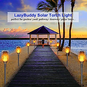 LazyBuddy Solar Torch Light with Flickering Flame, Solar Fire Lights Outdoor, Christmas Landscape Decoration Lighting Security Torches for Garden Pathway Lawn Yard, Auto On/Off Dusk to Dawn