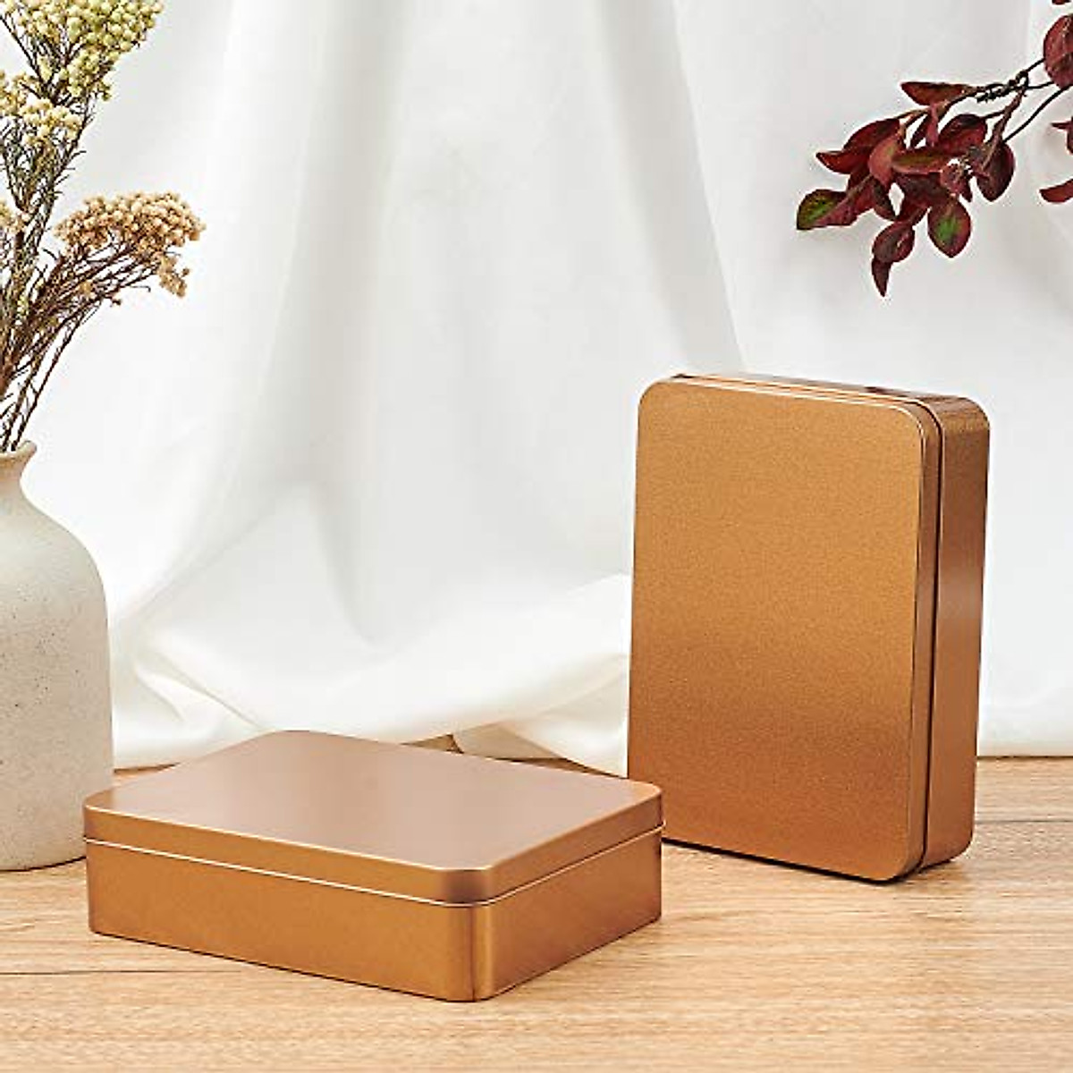 OLYCRAFT 5pcs Rectangular Tin Box Matte Gold Metal Tin Box with Lids Tinplate Boxes Mini Portable Box Containers for Beads Jewelry Storage Valentine's Day Easter Decoration 6.0x4.4x1.6 Inch