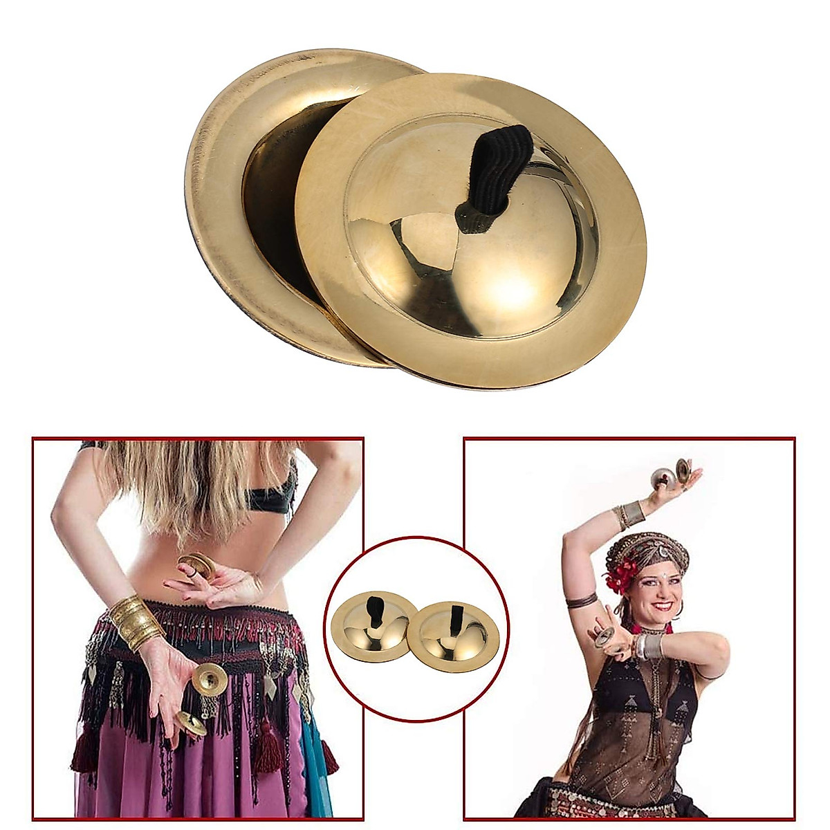 2 Pairs Copper Finger Cymbals Belly Dancing Finger Zills Mini Hand Bells Musical Instruments for Dancer Evening Party
