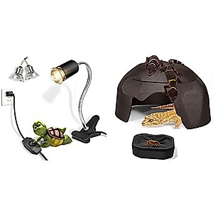 Fischuel Reptile Hides Humidification Cave Help Your Pets Shedding & Reptile Heat Lamp with Clamp,Dimmable Switch(Bulb Included)