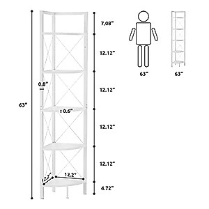 Fiona's magic 5-Tier Corner Shelf Stand, Tall Corner Bookshelf Corner Plant Stand, Corner Storage Shelves for Living Room, Home Office, Small Space, White