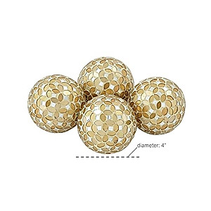 Deco 79 Glass Handmade Mosaic Orbs & Vase Filler, Set of 4 4"D, Gold