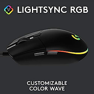 Logitech G102 Light Sync Gaming Wired Mouse with Customizable RGB Lighting, 6 Programmable Buttons, Gaming Grade Sensor, 8 k dpi Tracking,16.8mn Color, Light Weight (Black) (910-005802)
