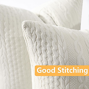 Cikary Decorative Throw Pillow Covers 18x18 Set of 2 for Sofa Bed with Raised Twisted Rope Pattern, Stretchy Embossed Couch Pillow Covers, Beige