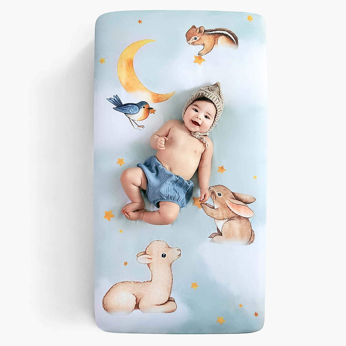 Rookie Humans 100% Cotton Sateen Fitted Crib Sheet: Goodnight Wonderland. Modern Nursery, Use as a Photo Background for Your Baby Pictures. Standard Crib Size (52 x 28 inches)