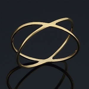 KoolJewelry 14k Yellow Gold Minimalist Criss Cross X Knuckle Ring, Size 9