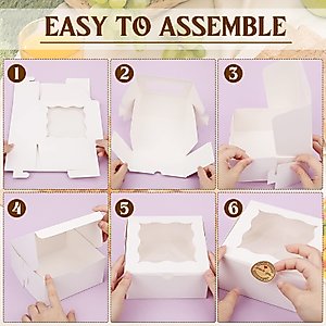 100 Packs Bakery Boxes with Window 6 x 6 x 3 Inch Small Cookie Boxes Mini Macaron Boxes for Packaging Dessert Boxes Pastry Boxes Treat Boxes with Window Cake Box Pie Boxes with 100 Stickers(White)
