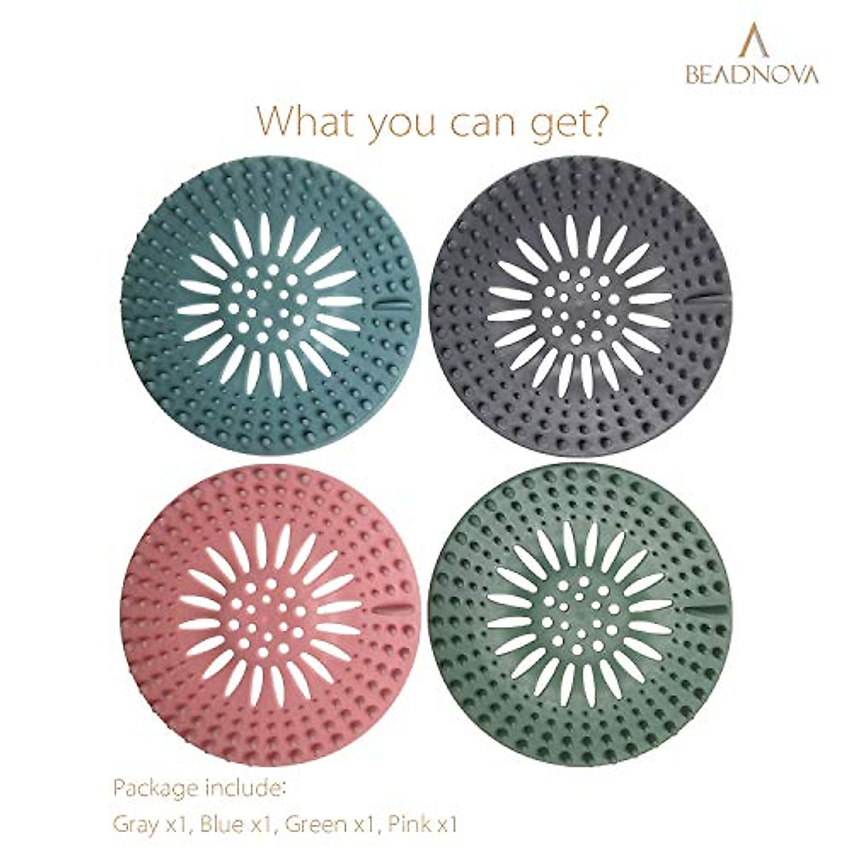 BEADNOVA Drain Hair Catcher Shower Drain Cover Silicon Shower Drain Hair Trap Universal Hair Stopper for Shower Drain Bathroom Bathtub Kitchen Tub (Mix Colors, 4 Pack)