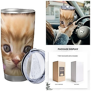 Cute Cat Tumbler with Lid and Straw 20oz Stainless Steel Car Cup for Hot and Cold Drinks, Double Wall Insulated Travel Coffee Mug Reusable Drink Thermos Cup Birthday Gifts
