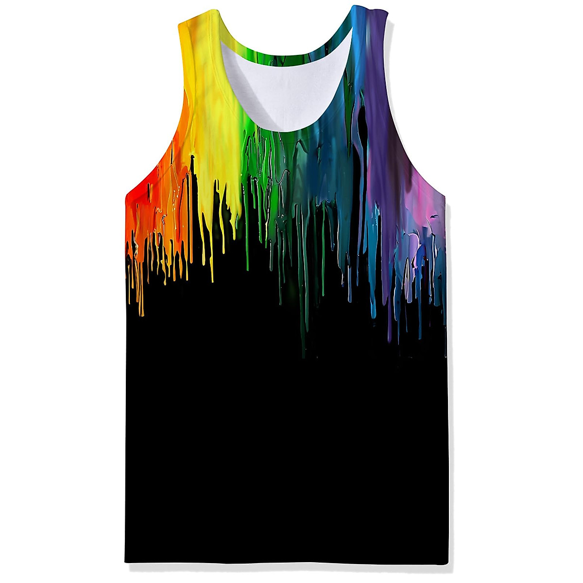 Loveternal Guys Rainbow Pride Tank Tops for Men Summer Novelty Outfits Youth Black Tank Tops Colorful Melting Graffic 3D Printed Workout Soft Quick Dry Underwear L