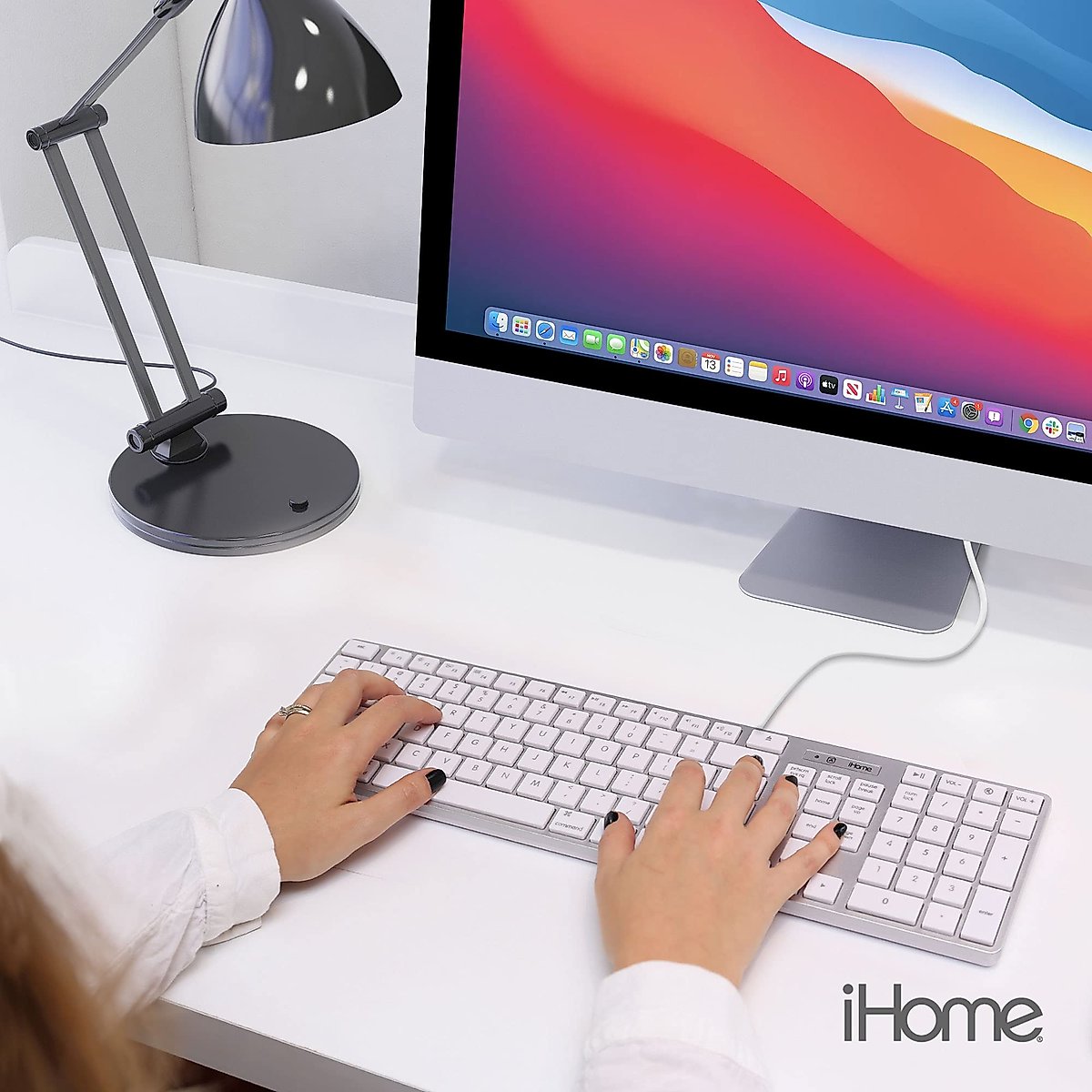 iHome Full Size Wired Keyboard - Compatible with Apple iOS or Windows - Sleek Mac and iMac Style Design - Desktop PC or Laptop