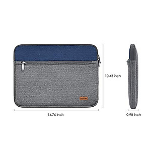 LENTION Water Repellent Fabric Sleeve Case Compatible with MacBook Pro 15, Chromebook 15, Surface Book 15, More 15 Inches Laptops & Tablets (Gray & Blue)