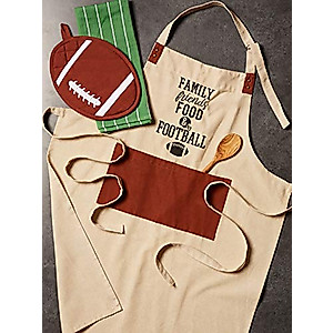DII Fall Football Kitchen Collection Family Friends & Food, Chef Apron, Dish Towel, Pot Holder Set, 3 Count