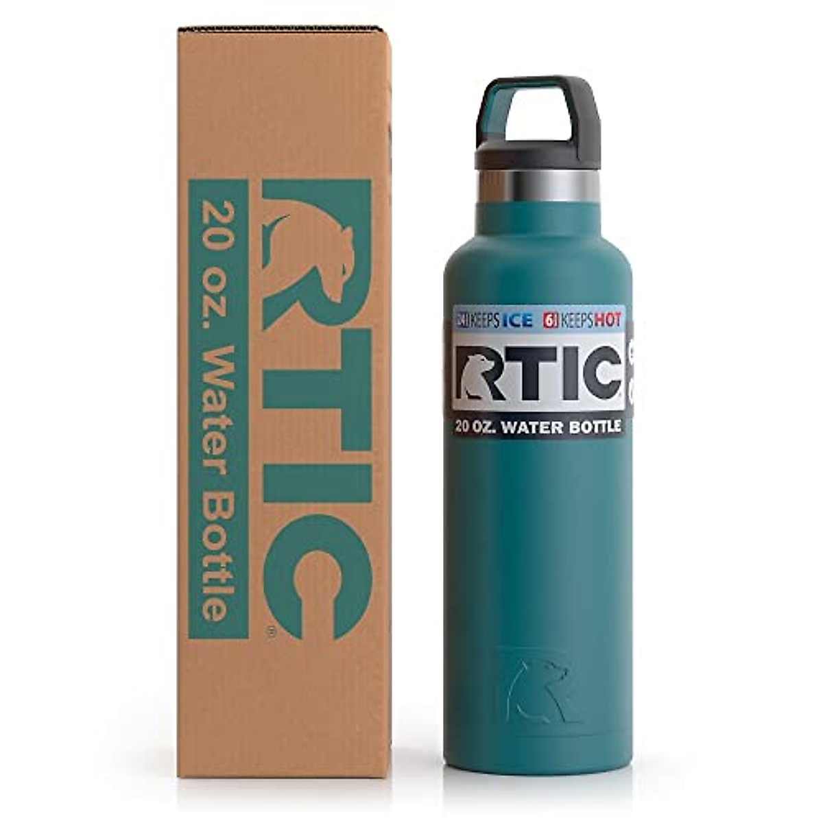 RTIC 20 oz Vacuum Insulated Water Bottle, Stainless Steel Metal, Double Wall, BPA Free, for Hot and Cold Drinks, Deep Harbor