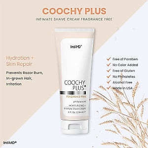 IntiMD Coochy Plus HydroLock Moisturizing + 3-Steps Kit Intimate Shave Gift Set: Nouria Pre-Shave Elixir Oil + Coochy Plus Shave Cream Fragrance Free and Coochy Plus After Shave Protection Mist