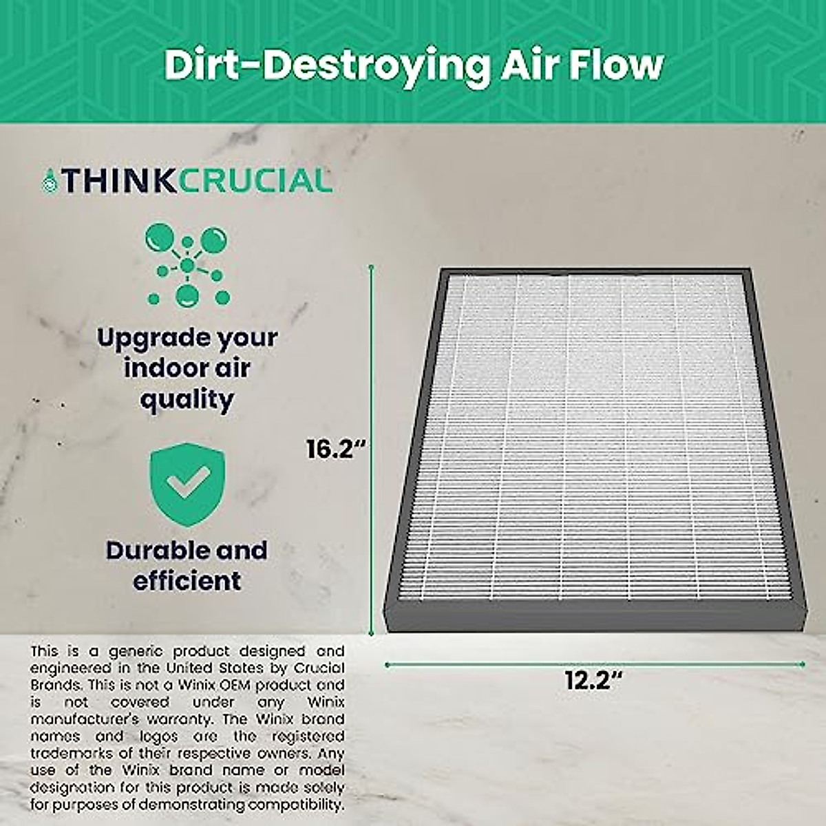 Think Crucial Replacement Air Purifier Filters Compatible with Winix J Models HR950 & HR1000 - Includes 1 Air Purifier Filter & 1 Carbon Filter - Compare to Part # 117130-2 Pack