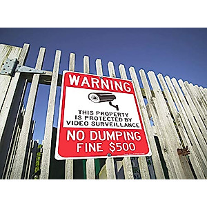 Warning No Dumping Fine $500 Sign, This Property Is Protected By Video Surveillance Sign, 14 x 10 Inches .040 Rust-Free Aluminum, UV Protected, Weather Resistant, Durable Ink, Easy to Mount (2 Pack)