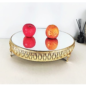 10 Inches 26cm Gold Round Mirror Cake Stand Cupcake Stands Metal Pedestal Holder with Crystals, Party Dessert Cheese Display Plate for Wedding Party Birthday Baby Shower Celebration Home Decoration