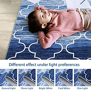 CAROMIO 8x10 Area Rug Machine Washable Rug Modern Moroccan Area Rug Distressed Trellis Accent Rug Stain Resistant Non-Slip Foldable Floor Cover Carpet Rug for Living Room Home Decor, Navy