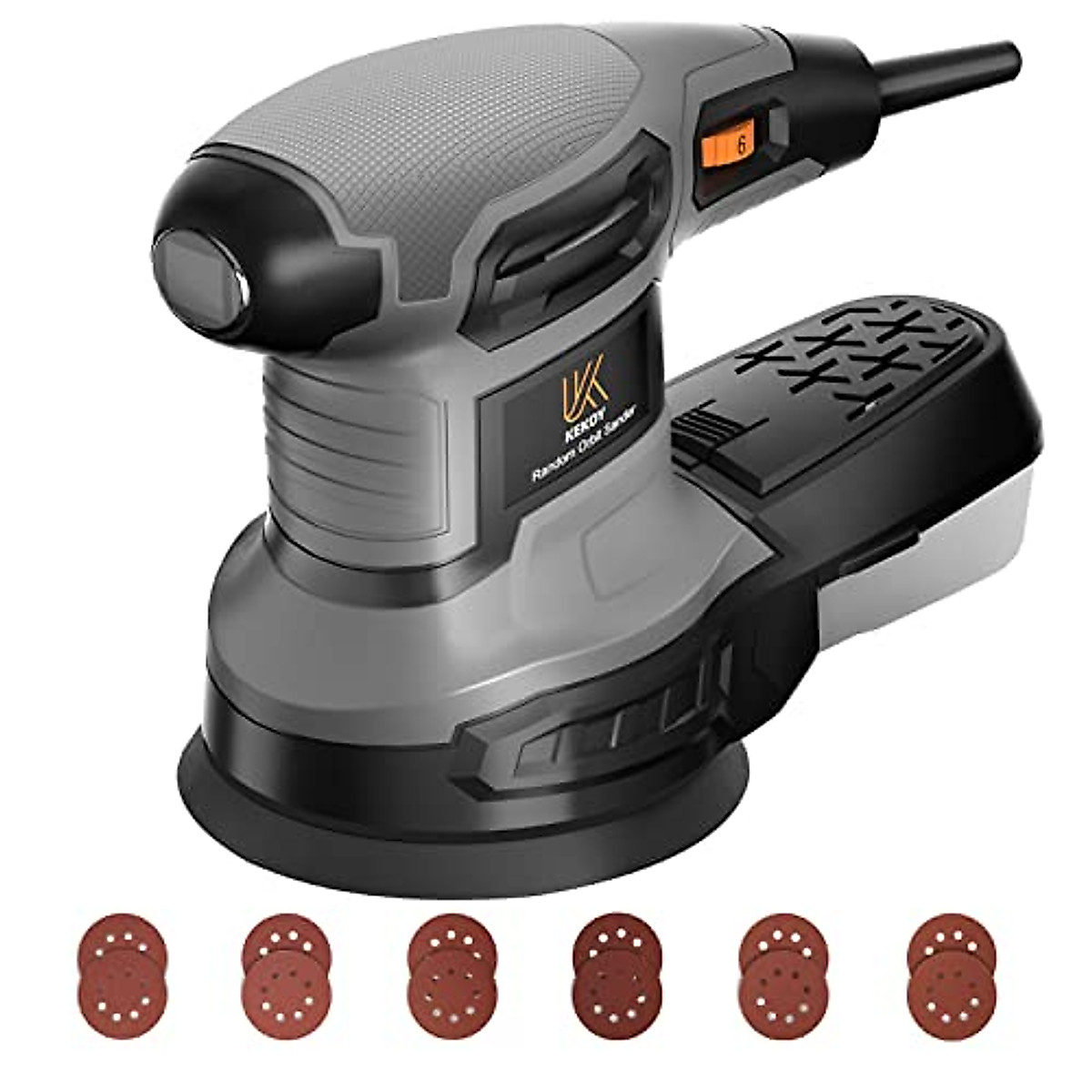 3 Amp Orbital Sander, KEKOY 6 Speeds Random Orbit Sander, 5” Electric Sander Kit with 12pcs Sandpapers, Dust Collector and Vacuum Adapter, Ideal Sanders for Woodworking