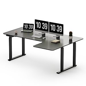 SANODESK L Shaped Standing Desk with Dual Motor 4-Leg Lift, Electric Height Adjustable Desk with Memory Presets for Home Office(71x32 Joint Boards,Black)