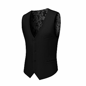 MAGE MALE Men's 3 Pieces Suit Slim Fit Notch Lapel One Button Business Wedding Party Solid Blazer Jacket Vest Pants Set with Tie Black