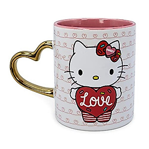 Sanrio Hello Kitty Love Heart-Shaped Handle Ceramic Mug | Large Coffee Cup For Espresso, Caffeine, Beverages, Home & Kitchen Essentials | Cute Valentine's Day Gifts and Collectibles | Holds 14 Ounces