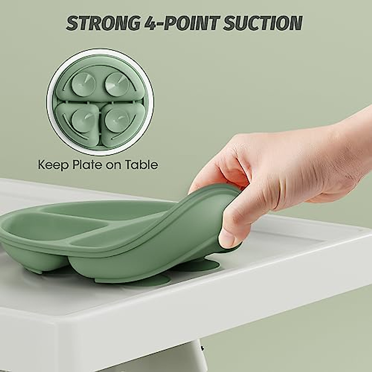 ME.FAN Suction Plates [4 Pack] Toddler Plates for Babies & Toddlers, Food Grade Silicone Baby Plates with Divided Design, Stay Put with 4 Suction Cups for Self Feeding