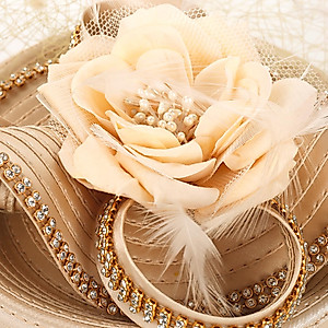 Fascinators Hat for Women Church Tea Party Headband Derby Floral Wedding Dress Cocktail Hats (Apricot)