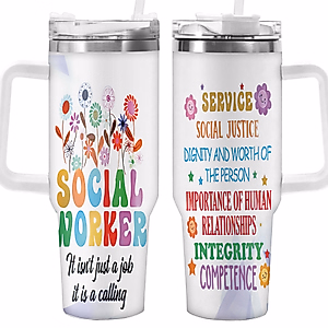 FOCIUZTA 40oz Tumbler with Lid, Insulated Cup, Travel Coffee Mug, Ideal Gift for Easter, Father’s Day, Mother’s Day, Birthday, Social Worker Design