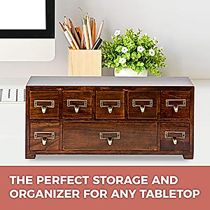 Label Holder Organizer Traditional Medicine Cabinet - Desktop Wide & Small Cabinet w/ 8 Drawers - Tabletop Apothecary Cabinet - Pre-Assembled Oriental Furniture - Vintage Card Catalog - Chest Drawer