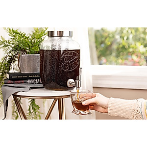 Kook 1 Gallon Mason Jar Drink Dispenser, Thick Glass Carafe, Stainless Steel Spigot and Mesh Filter, Premium Iced Coffee Maker, Cold Brew Pitcher & Tea Infuser