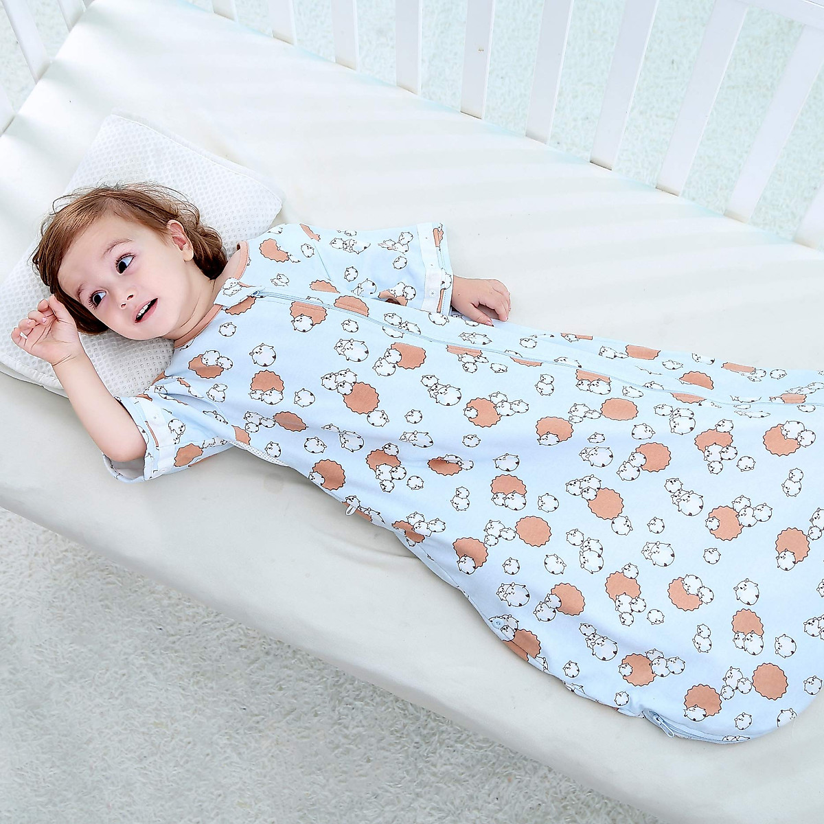 Beyond Your Thoughts 100% Cotton Toddlers Wearable Blanket Baby Sleeping Bag Spring/Autumn 2.5 Tog Up to 3' 8" Height of Child Blue Sheep