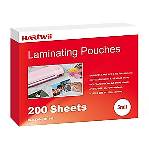 Hartwii 5mil Laminating Pouches 200Sheets Variety Pack Laminating Sheets Letter, Photo, Card, Notecard, ID Badge and Business Card Dry-Erase Friendly Sheets Crystal Clear Laminated Finish