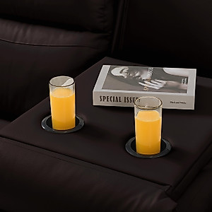 LCH 110.2'' Faux Leather Sectional, Manual Reclining 2 Cup Holders & Sorage Ottoman, L-Shaped Corner 5 Seaters Sofa Couch for Living Room, Apartment, Office, Brown