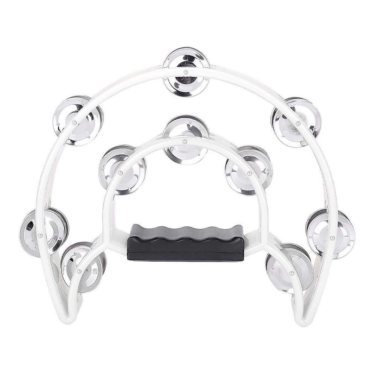 Hand Tambourine Double Row Jingle Handbell Tambourine Percussion Musical Instrument 6 Colors(White)
