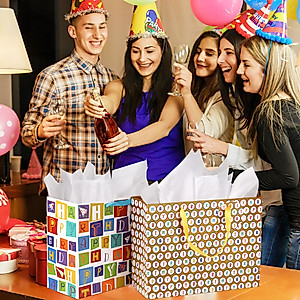 Giiffu 16.5" Extra Large Gift Bags for Birthday Party with Card and Tissue Paper (Pack of 2, Happy Birthday)