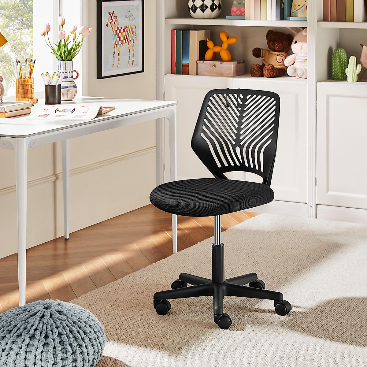 Topeakmart Armless Office Chair, Small Desk Chair Adjustable Swivel Mesh Computer Study Chair, Mid Back Home Office Chair for Small Spaces, Black
