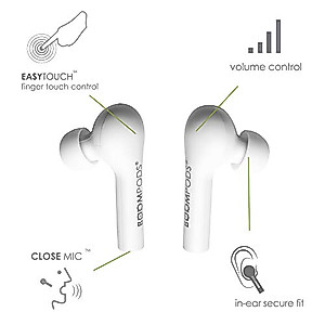 BoomPods Bassline True Wireless Earbuds - Bluetooth in-Ear Headphones, Water/Sweat Resistant, Compact Travel Charging Case, Instant Connection, TWS (White)