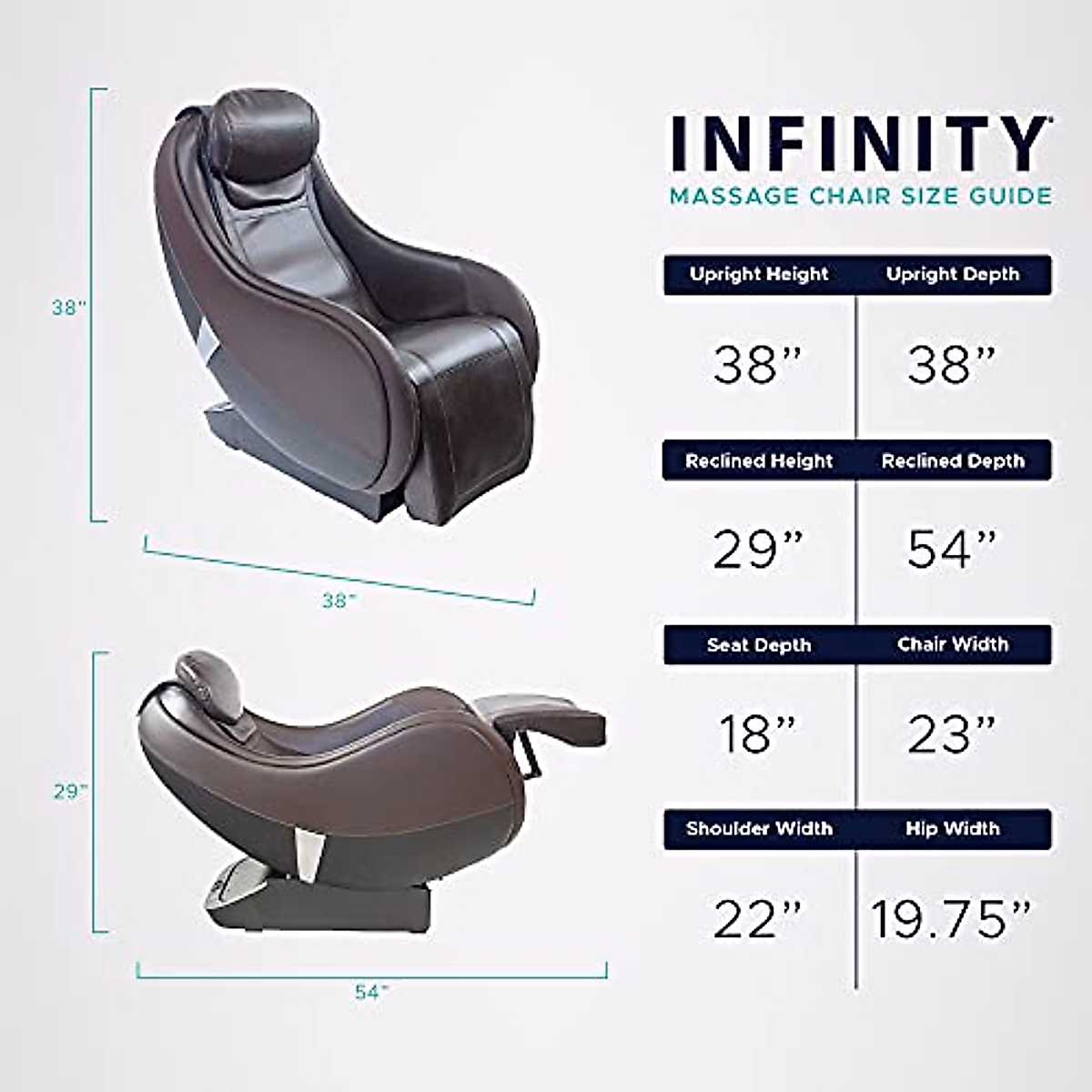 Infinity Riage CS, Compact Shiatsu Massage Chair, Featuring Zero-Gravity Recliner, Lumbar Heat, and Four-Node Massage Robot, Tapping, Kneading, Roller-Massaging Techniques (Brown)