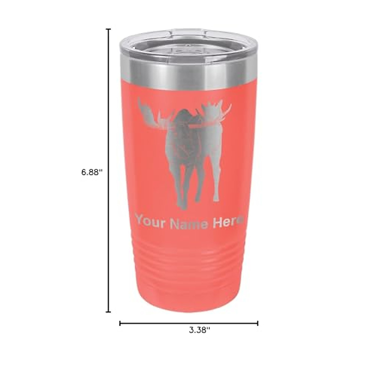 LaserGram 20oz Vacuum Insulated Tumbler Mug, Moose, Personalized Engraving Included (Coral)