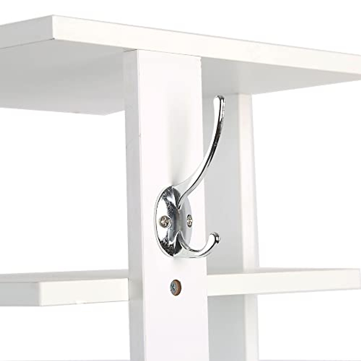 HOMEFORT 10-Tier Vertical Shoe Rack, Corner Shoe Tower, Slim Shoe Organizer with Two Hanging Hooks, Wooden Shoe Storage Stand for Entryway, Hallway, Closet (White)