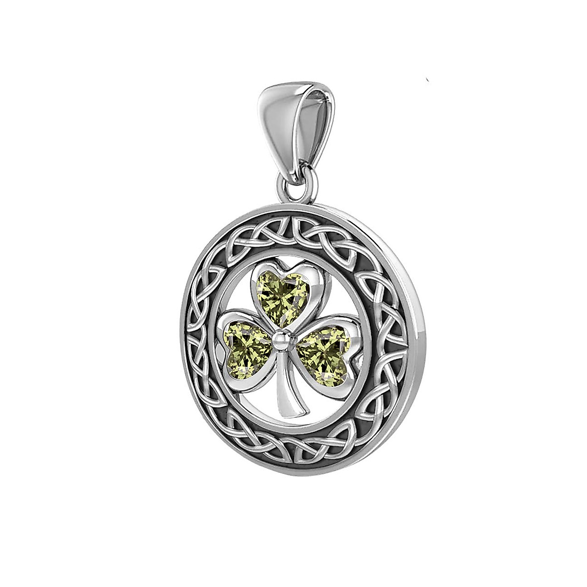 New 925 Sterling Silver Irish Shamrock 3 Leaf Clover Genuine Peridot Pendant